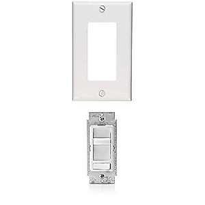 Leviton 122-80401-NW 1-Gang Decora/GFCI Device Wallplate with 6674-P0W SureSlide Universal 150-Watt LED and CFL/600-Watt Incandescent Dimmer, White