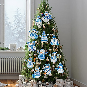 12Pcs Snowman Diamond Painting Keychains Snow Diamond Art Pendants Double Sided Full Drill Diamond Key Rings 5D Diamond Painting Kits for Winter Christmas Hanging Ornaments for DIY Crafts Home Decor