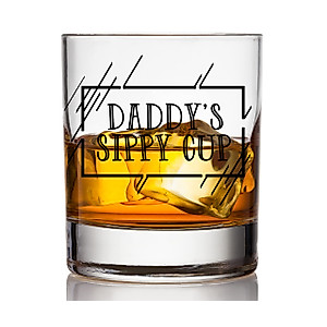 Daddy’s Sippy Cup Whiskey Glass - Funny New Dad Gifts for First Time Parents - Unique Christmas, Fathers Day, or Birthday Gift for Expecting Father - 11oz Premium Scotch Glass