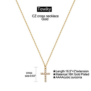Tewiky Cross Necklace for Women, Dainty Simple 14k Gold Plated Cross Pendant Cute Necklaces for Women Gold Jewelry