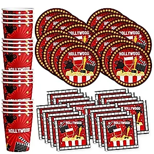 Hollywood Movie Night Birthday Party Supplies Set Plates Napkins Cups Tableware Kit for 16