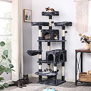 BEWISHOME Cat Tree 66.3 Inch Multi-Level Large Cat Tower with Plush Top Perches, Sisal Scratching Post Cat Play House Kitty Activity Center MMJ14H