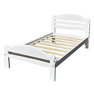 Twin XL Bed White Finish Arizona Wooden Single Bed Frame Easy to Assemble Crafted from Solid Pine Wood with Wooden Slats Includes 33.85 Tall Headboard and Footboard