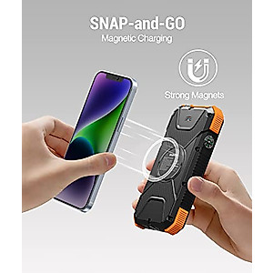 BLAVOR Magnetic Wireless Power Bank, PD 18W QC3.0 Fast Charging Qi 10W Wireless Solar Charger 20000mAh Battery Pack, 4 Outputs 2 Inputs, Flashlight, Compass, Compatible with iPhone 14/13/12 Series