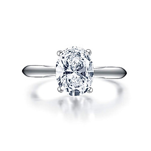 DYUNQ Engagement Rings for Women Cubic Zirconia Ring 2 Carat 925 Sterling Silver Rings Solitaire CZ White Gold Rings Simple Bridal Sets Wedding Annivesary Promise Rings Oval Cut Ring