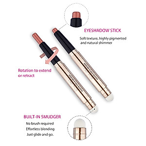 Enfuntins Eyeshadow Stick, Shimmer Cream Eye Shadow Pencil Crayon with Soft Smudger, Long Lasting Waterproof Eye Highlighter Eye Shadow Make Up (05 Orange Brown Shimmer)