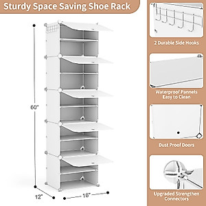 ROJASOP Closet Tall Shoe Rack Organizer, 10 Tiers Narrow White Shoes Storage Cabinet 20 Pairs Portable for Bedroom Small Space Stacked Shoe Rack for Entryway