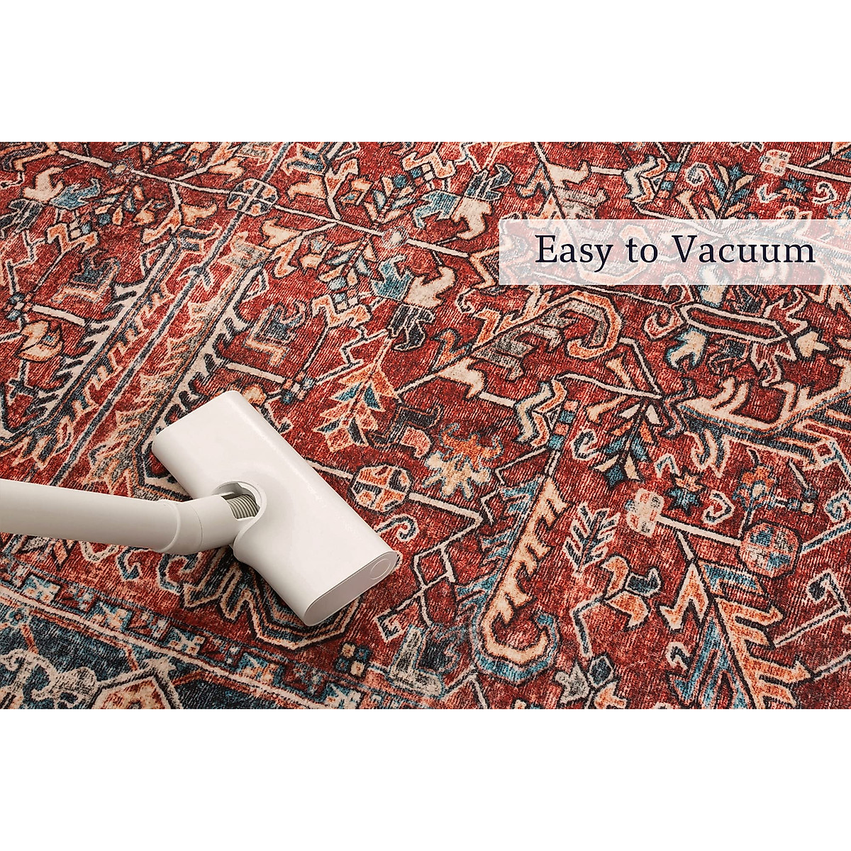 Valenrug Washable Rug 8x10 - Ultra-Thin Antique Collection Stain Resistant Area Rug for Living Room Bedroom, Distressed Vintage Rug(Red, 8'x10')