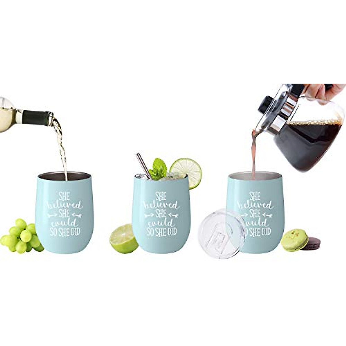 Fancyfams She Believed She Could So She Did - Congratulations Gifts - Graduation Gifts for Her - 12 oz Stainless Steel Wine Tumbler (Blue)