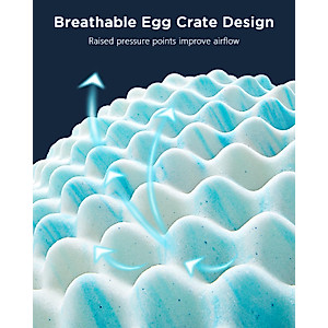 PERLECARE 3-Inch Queen Egg Crate Memory Foam Mattress Topper for Pressure Relief, Cooling Mattress Topper Queen, Gel Infused & Ventilated Design, CertiPUR-US Certified Queen Bed Topper, Blue