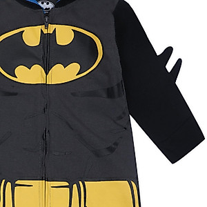 Warner Bros. DC Comics Superman and Batman Boys Long Sleeve Zip Up Hooded Romper for Newborn, Infant and Toddler