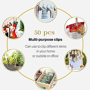 Clothes Pins,50 Pack,2.9 in,Natural Birchwood,Rust and Moisture Resistant Clothespins,Durable Clothes Pins Wooden with Storage Bag,Strong Grip,Clothespins for Hanging Clothes,Bag Clips,Crafts,Photos