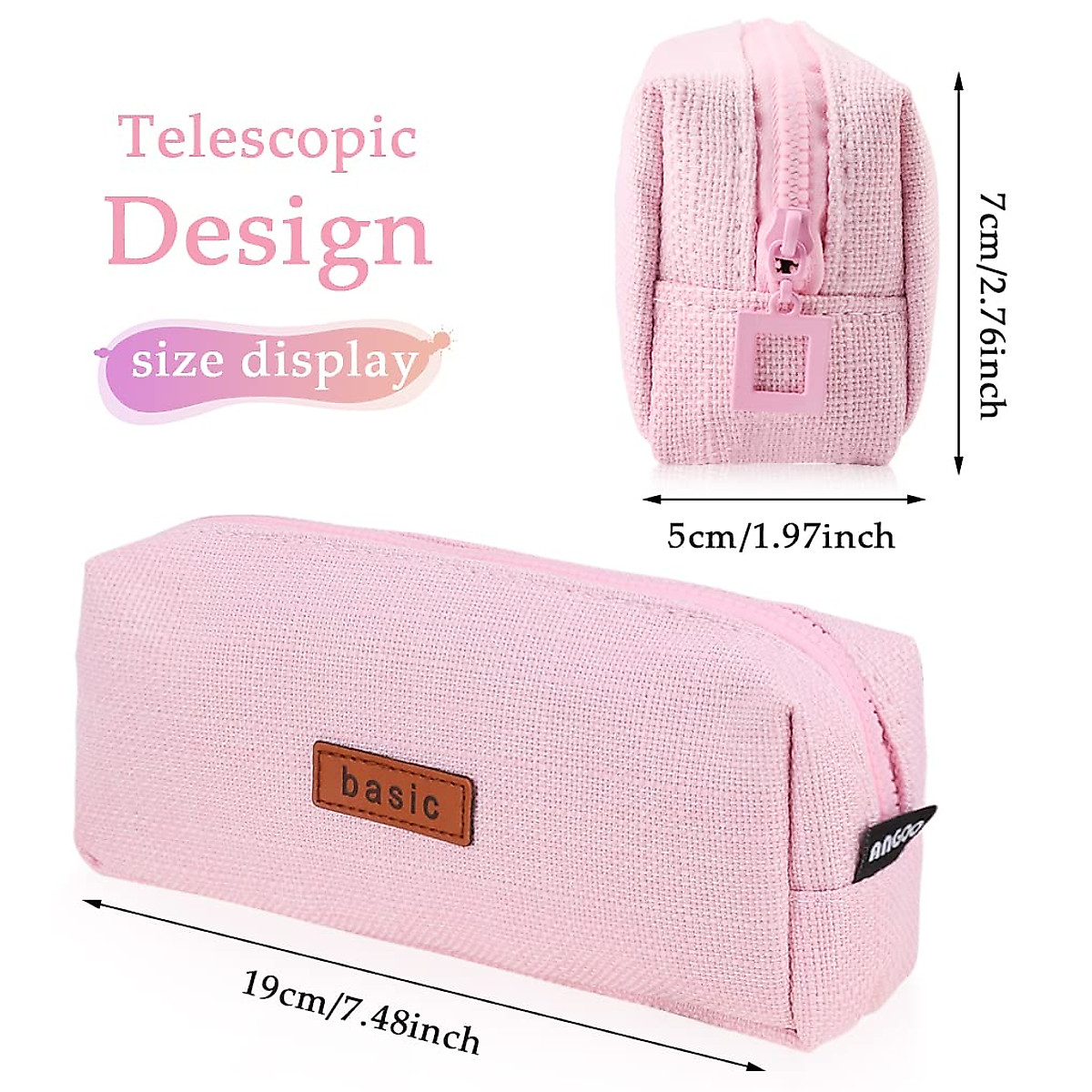 Oyachic Small Pencil Case Zipper Coin Pouch Canvas Pen Holder Marker Cosmetic Makeup Bag for Office Compact Adult Business,Pink