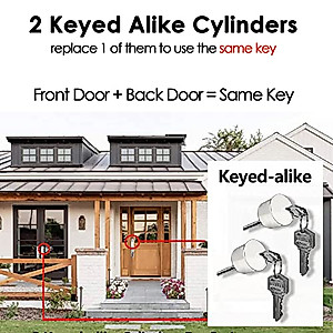 HISAFE Heavy Duty Front Door Handle in Camelot Trim, Brushed Nickel Exterior Door Handleset with Single Cylinder Deadbolt and Lever, Right & Left Handed, 17.72'' Length Handleset, X-2018SN-AMZ