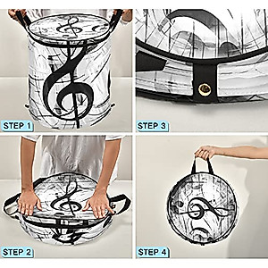 Music Note Lines Pop Up Laundry Hamper With Zipper Lid Foldable Laundry Basket With Handles Collapsible Storage Basket Clothes Organizer for Bedroom Study Room