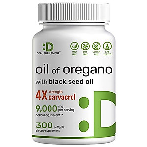 DEAL SUPPLEMENT Oil of Oregano Softgels with Black Seed Oil, 9,000mg Per Serving, 300 Count – 30:1 Extract, Active Carvacrol & Thymoquinone – Antioxidant Immune Health Support – Plant Based, Non-GMO