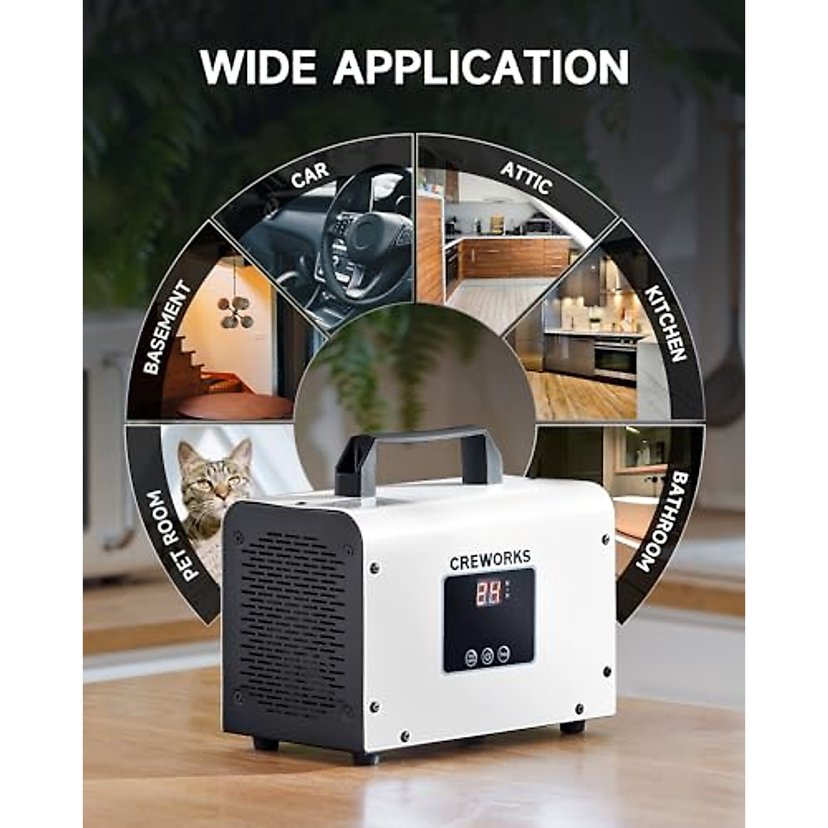 CREWORKS Digital Ozone Generator, 25000 mg/h High Capacity Ozone Machine for Car Home Smoke Pet Odor Removal, Commercial Ozone Odor Eliminator Air Purifier with Adjustable Settings for 3200 sq ft Room