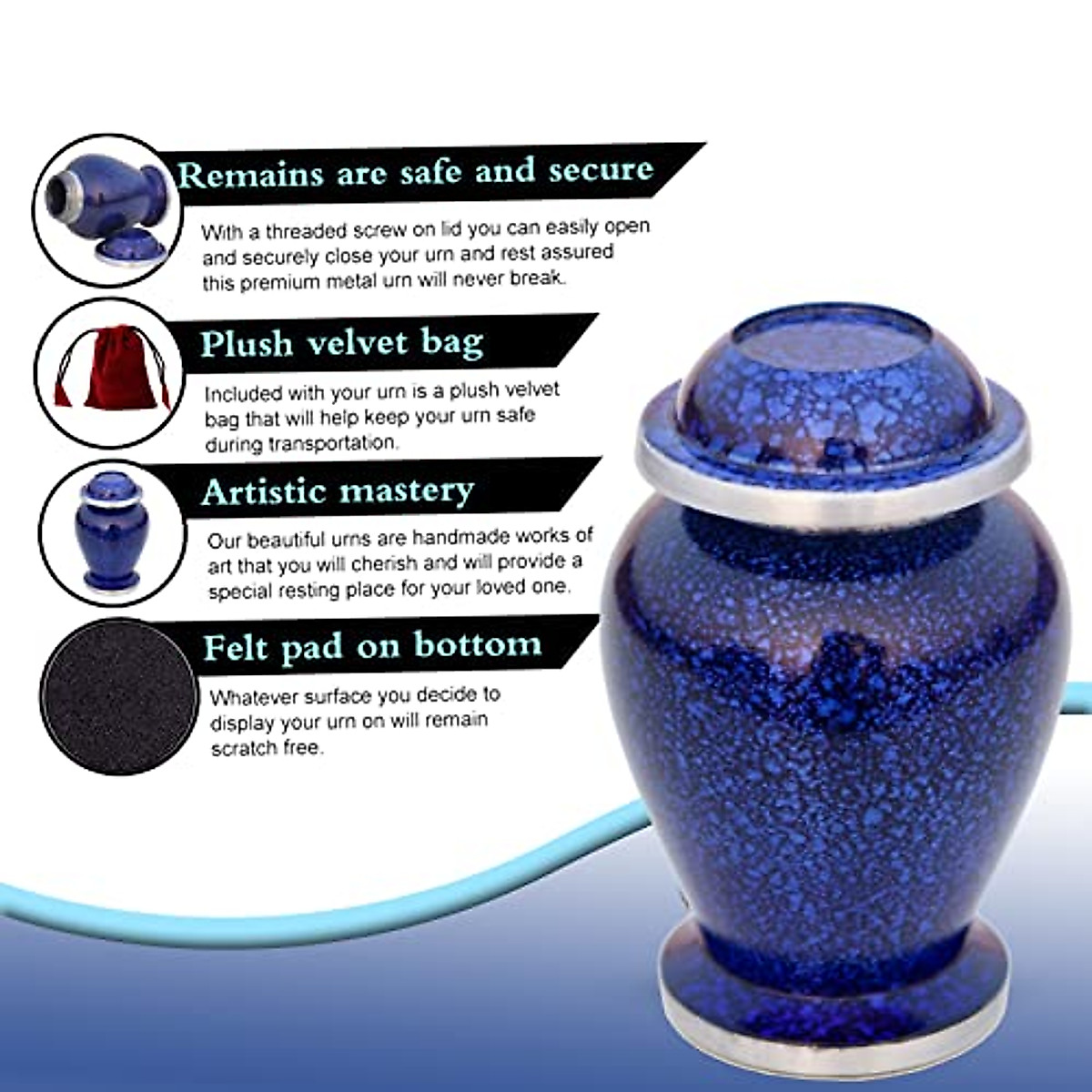 THE ASCENT MEMORIAL Small Cremation Urn for Human Ashes Adult | Marble Blue Mini Keepsake Urn with Velvet Carry Bag A Paper Funnel and A Premium Gift Box | Aesthetic Mini Urn