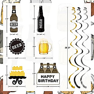 Beer Birthday Party Hanging Decorations, Cheers and Beers Happy Birthday Party Hanging Swirls Streams Ceiling Decorations for Men 30th 40th 50th Beer Birthday Party Decorations