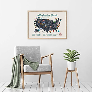 Epic Adventure Maps All American Roadtrip USA Scenic Byways Push Pin Map 24" x 17" - USA Wall Map to Mark Road Trips Through America - Multicolored Pushpins Included - Great (Beige)