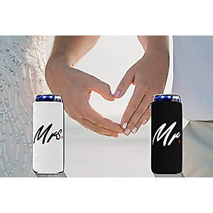 QualityPerfection Can Cooler Sleeves (2 Sets Regular + 2 Sets Slim) Insulated, Beer/Energy Drink Neoprene 4mm Thickness Thermocoolers for 12 oz Tall Skinny Beverage 4 Pack (Mr & Mrs