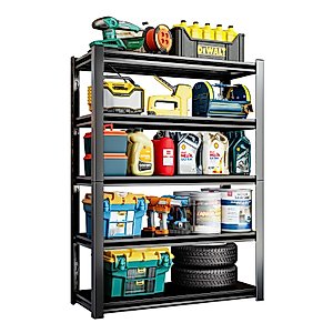 5 Tier Garage Shelving Units 72" H Storage Adjustable Shelves 2500LBS Heavy Duty Metal Shelves Utility Industrial Shelving Rack for Garage Warehouse Pantry Basement,Black (15.7" D×35.4" W×72" H)