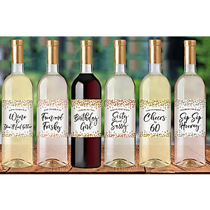 Printed Party 60th Birthday Wine Bottle Labels, Confetti, Set of 6