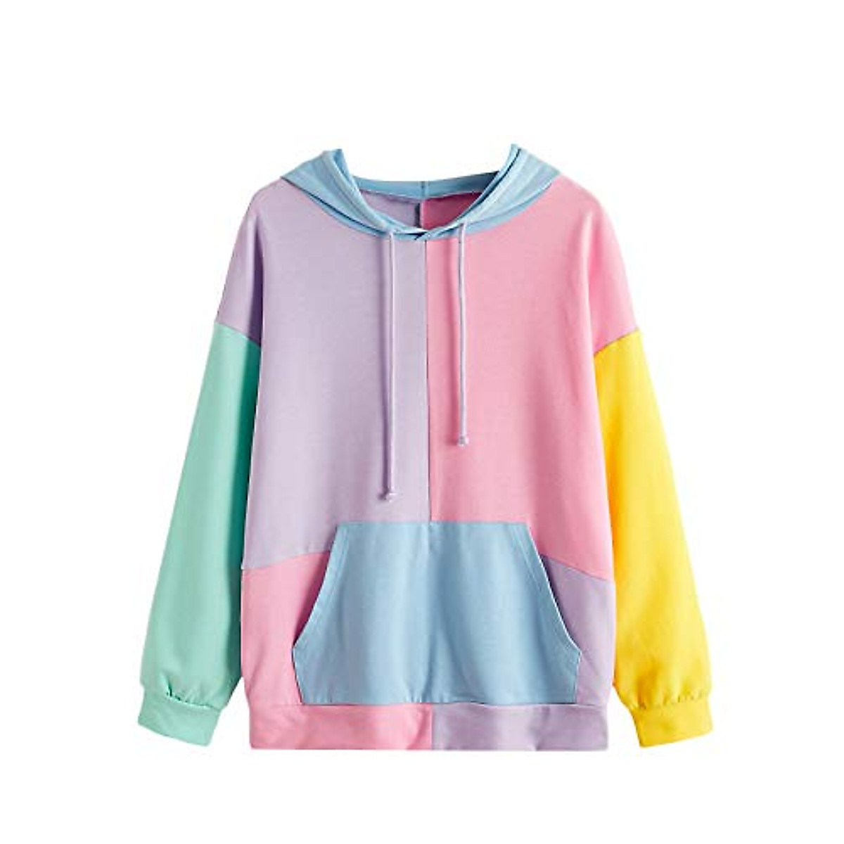 SweatyRocks Women's Cute Color Block Long Sleeve Pullover Hooded Sweatshirts Top Purple Pink S