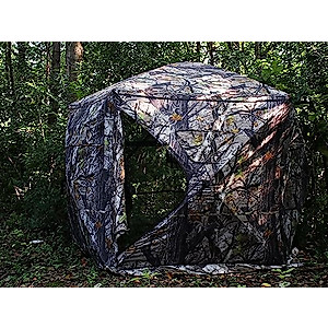 HUNT MONSTER 5 Side Hunting Blind 1-4 Person with Tri-Leg Hunting Stool, 288 Degree See Through Pop up Ground Blinds for Deer Turkey Duck Hunting, Bow Hunting Adjust Windows with Silent Zipper