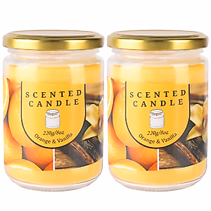 Pack of 2 Orange & Vanilla Odor Elimination Scented Candles Gift Set for Women, Soy Wax Aromatherapy Candles for Home