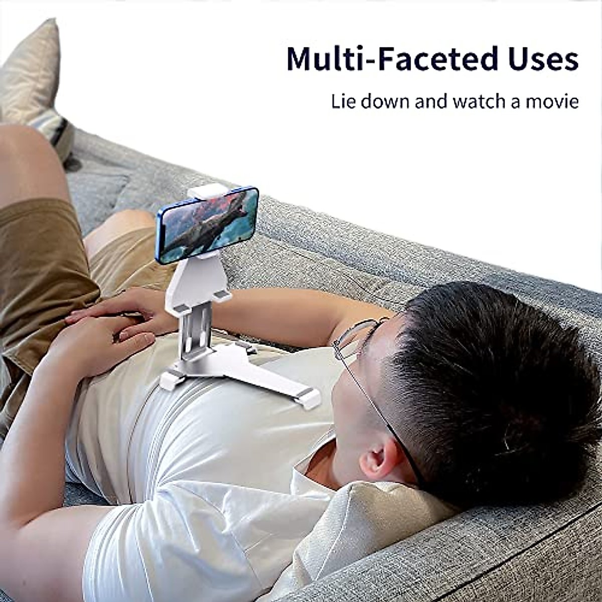 Flexible Cell Phone Holder Stand，with A Rotating Aluminum Base and Mount Clamp，Compatible with 4-10'' Device iPhone X Xs 11 12 13 Pro Max XR SE/iPad/Kindle，Used for Desktop,Bed,Couch(Silver)