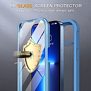 Miracase Glass Case for iPhone 13 Pro Max 6.7 inch, 2023 Upgrade Full-Body Clear Bumper Case with Built-in 9H Tempered Glass Screen Protector, Capri Blue
