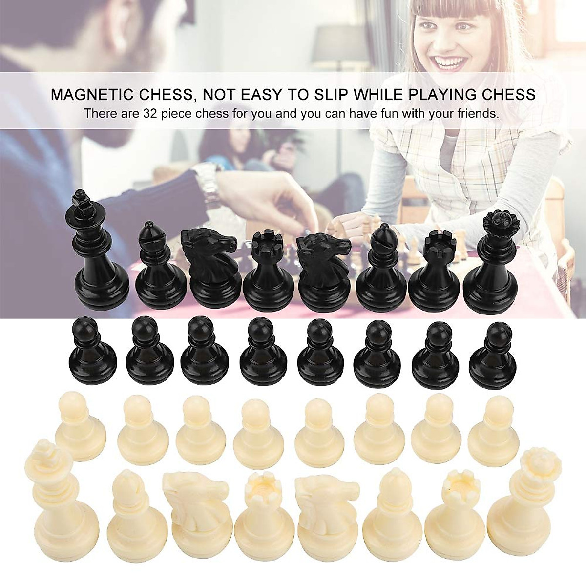 Chess Pieces, 32Pcs Plastic Magnetic Chess Game Pawns Figurine Pieces for Missing Piece Replacement