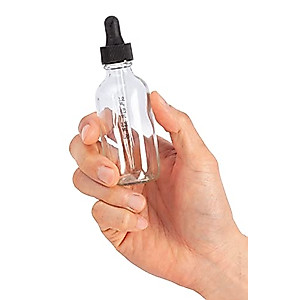 JUVITUS 2 oz / 60 ml Clear Glass Boston Round Graduated Measurement Glass Dropper Bottle (6 Pack) + Funnel