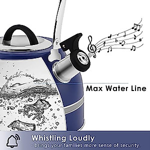 Rorence 3 Quart Whistling Tea Kettle: Stainless Steel Tea Pot with Capsule Bottom for Stovetop - Blue