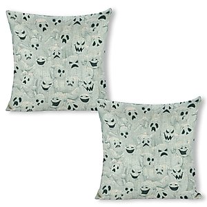 Cartoon Halloween Ghosts Pattern Throw Pillow Covers 18×18 Pillowcases Set of 2 Funny Linen Decorative Square Pillow Case Cushion Covers Standard Size for Sofa Couch Outdoor Bed Pillow Protectors