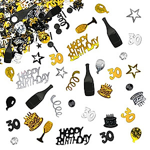 Giftota 30th Anniversary Happy Birthday Confetti Foils, Number 30 Table Birthday Confetti Decorations Party Supplies, Black Gold Silver, 3.53 oz