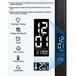 LED Desk Lamps for Home Office, Double Head Table Lamp with Wireless Charger, USB Charging Port, Clock, Alarm, Date, Temperature, Bedside Nightstand Light with Night Light for Bedroom Reading 14W