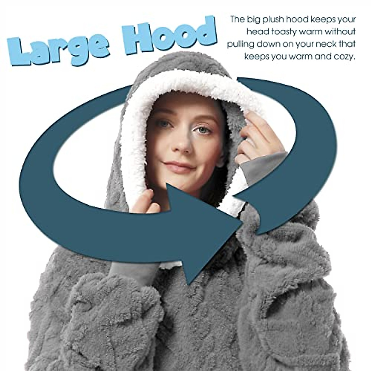 DEZANBO 3D Sherpa Wearable Blanket for Women Men Oversized Blanket Hoodie,Fluffy Sweatshirt,Ultra Soft Comfortable Warm,Oversized Pocket,One Size Fits All,Grey