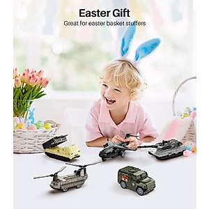 Small Army Toy Cars, Geyiie Die Cast Military Truck Vehicles Toys for Kids, Army Helicopter, Tanks, Mini Car Set as Easter Basket Stuffers Gifts for Boys Girls Age 3-8, East Party Favor