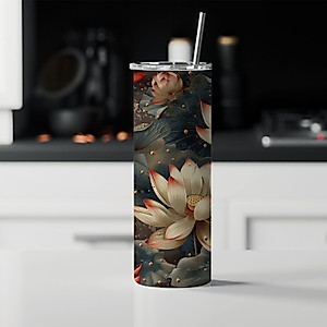Medpol lotus flowers insulated tumblers，Chinese style lotus flowers coffee cup Gift，flowers Drinking Glasses-Tea Cup-Coffee Mug tumbler with lid and straw 20 oz insulated tumbler cups