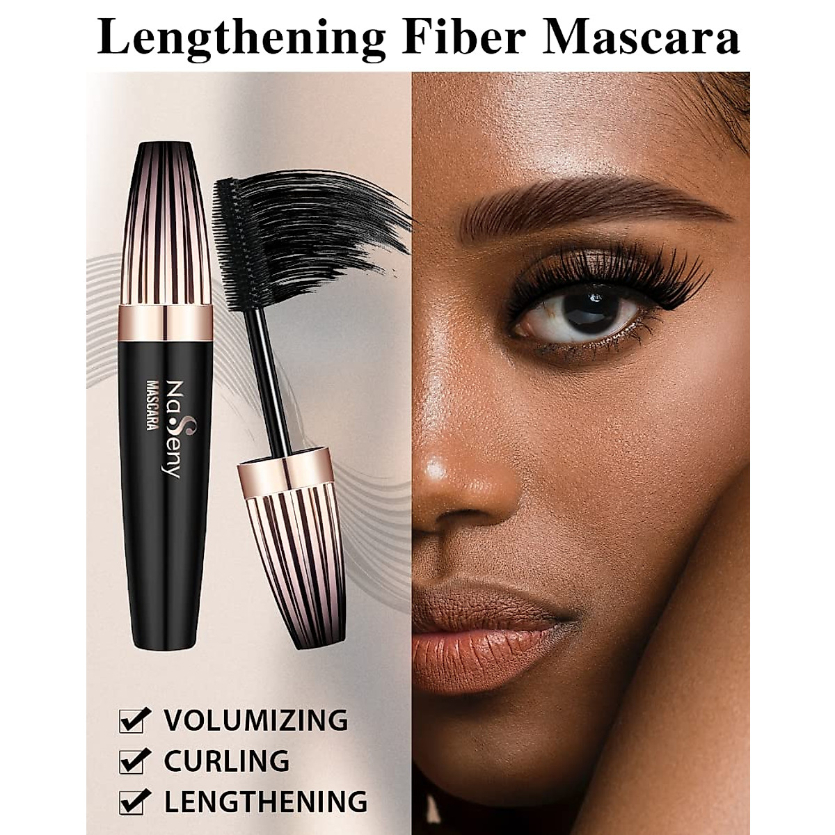 Naseny Waterproof Mascara Black Volume And Length,Liquid Mascara For Lash Extensions,Clear Eyebrow Gel Keep Brows Stay In Place All Day,Brow Freeze Goes a Long Way Creat Full Voluminous Eye Looking