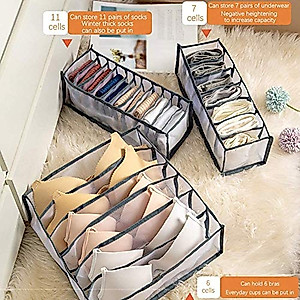 MORESAVE Underwear Drawer Organizer, Set of 3 Foldable Drawer Dividers, Collapsible Storage Boxes, Closet Cabinet Organizers, Perfect for Lingerie, Underwear, Bra, Socks and Scarves (Grey)