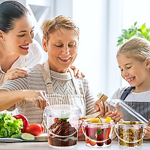 Mifoci 60 Pcs Food Clear Bucket Plastic Gallon Bucket Round Reusable Ice Cream Containers 32oz 16oz 8oz with Lids and Handles Airtight Clear Tub Freezer Reusable Pail for Kitchen Drinks Home, 3 Size