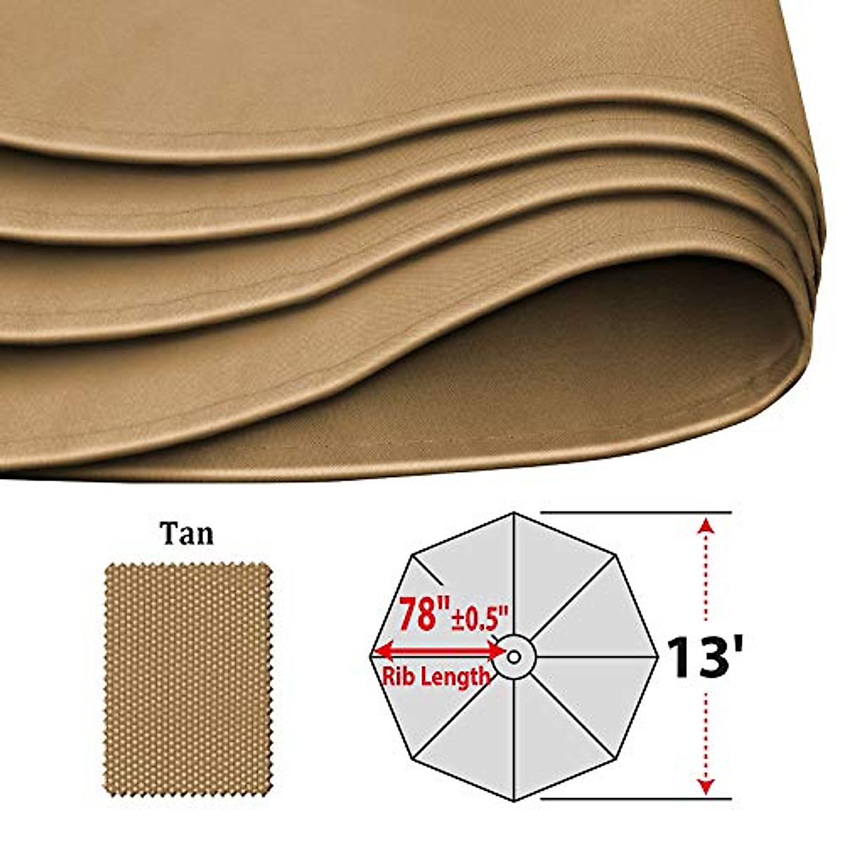 BenefitUSA Umbrella Cover Canopy 13ft 8 Rib Patio Replacement Top Outdoor-tan