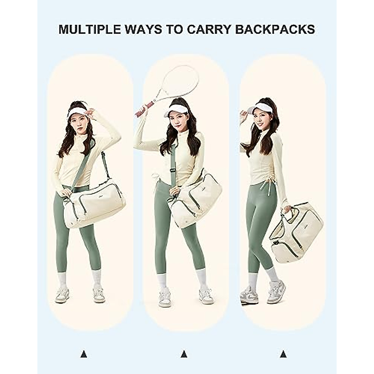 Gym Bag Weekender Bag for Women Travel Bag Duffel Bags for Traveling Carry On Bag Large Sports Yoga Mat Bag Shoulder Bag Overnight Workout Bag with Shoe Compartment Wet Pocket for Men(Beige)