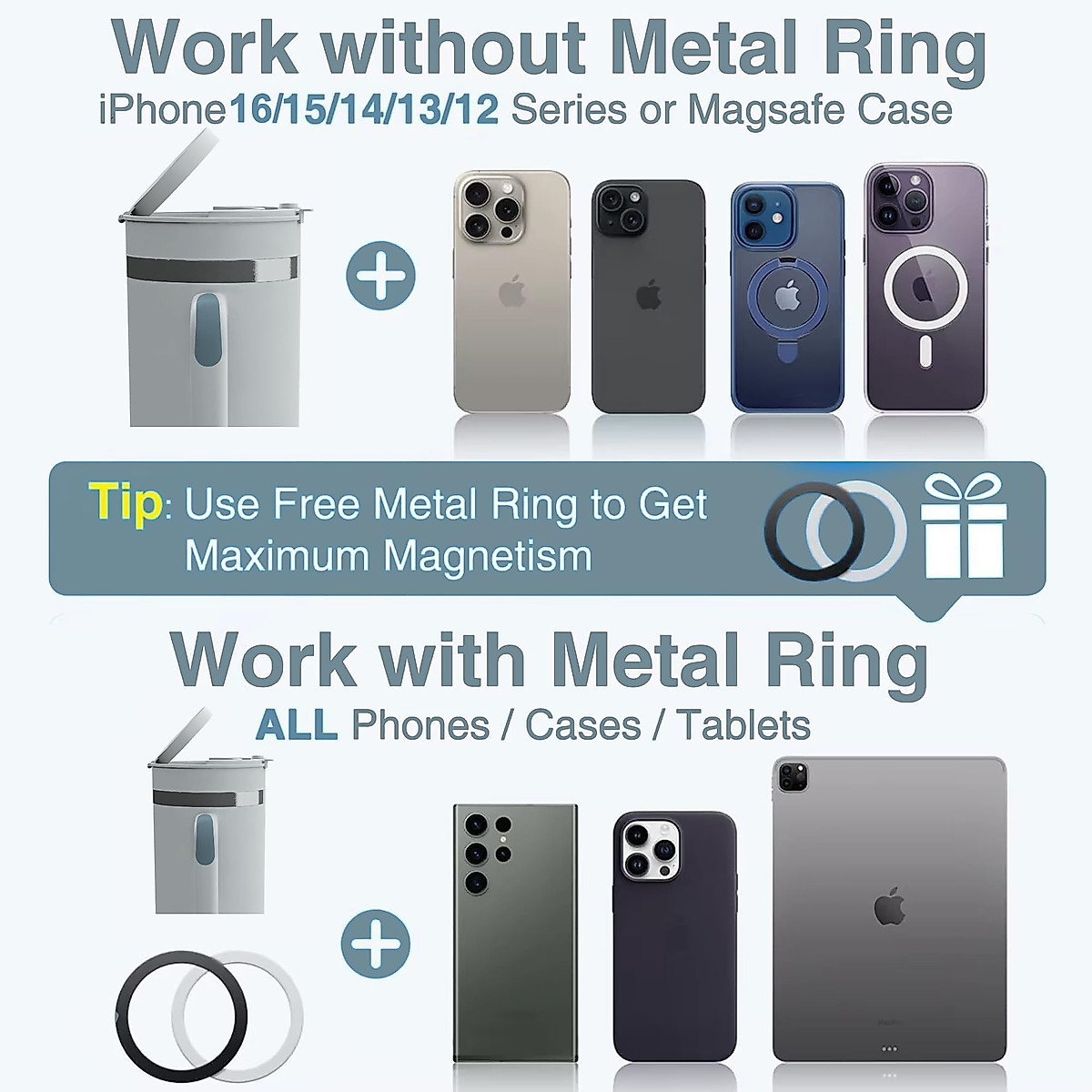 JetFresh 40 oz Tumbler with Handle and Straw Magnetic Phone Holder Tripod Lid Perfect for Car Phone Holder - Insulated Stainless Steel Leak Proof Spill Proof Water Tumbler for Men and Women Cup