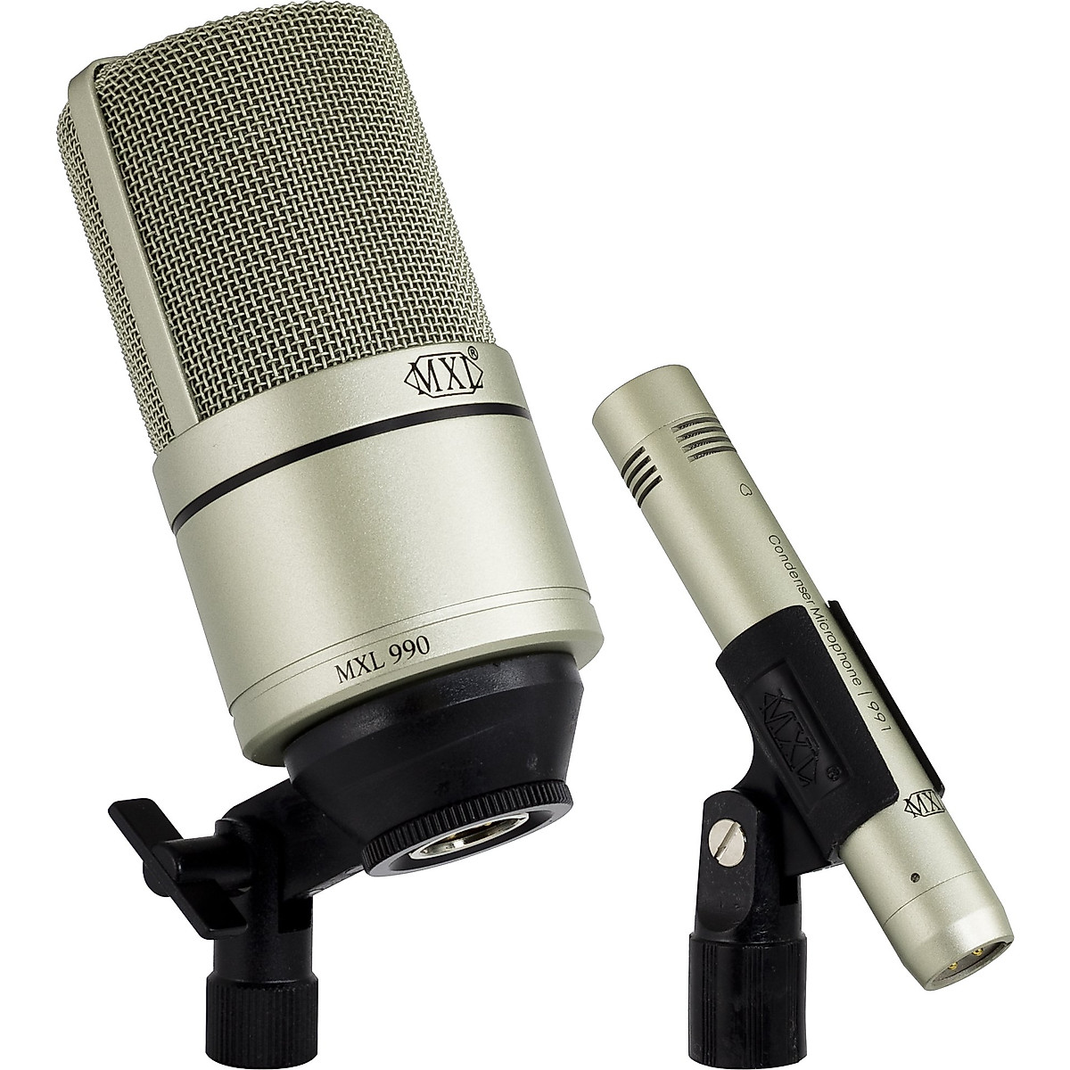 MXL 990/991 Large and Small Diaphragm Condenser Microphone Bundle Project/Home Studio Recording | XLR | Cardiod (Champagne)