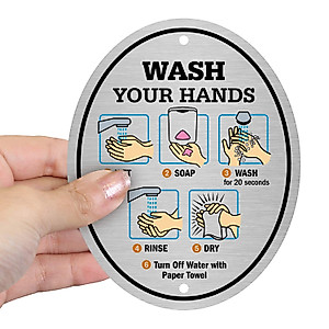SmartSign Wash Your Hands Sign | 4" x 5" Aluminum Diamond Plate Door Sign