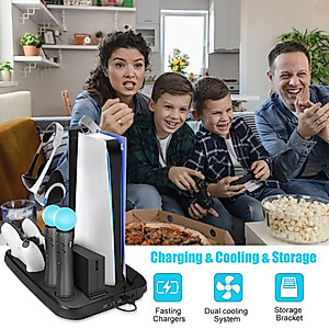 Charging Station for PS5 VR, PS VR Charging Display Stand - Showcase, Cool, Charge, and Display your PS5 VR - Playstation 5 Vertical Stand, Fan, Controller Charger and Hub